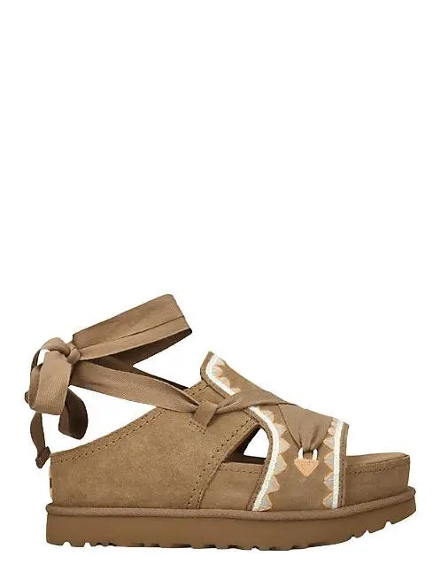 UGG Goldenstar Hi Artistitch Suede Sandals - Tan Comb