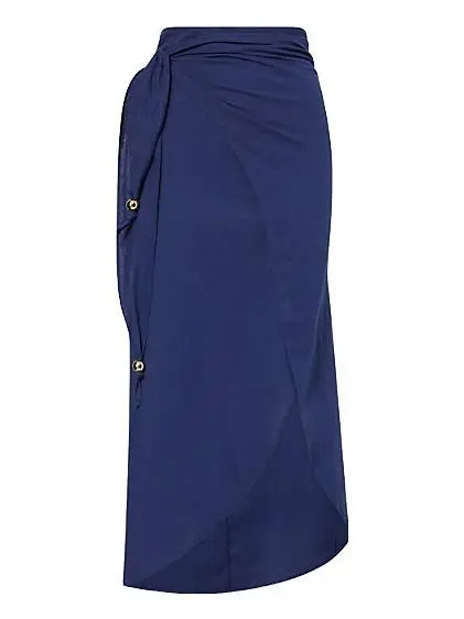 Melissa Odabash Winnie Draped Wrap-front Cotton And Linen Skirt - Navy