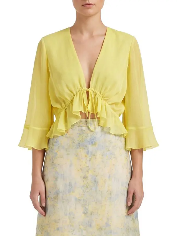 Alberta Ferretti Draped Front Tie Blouse - Yellow