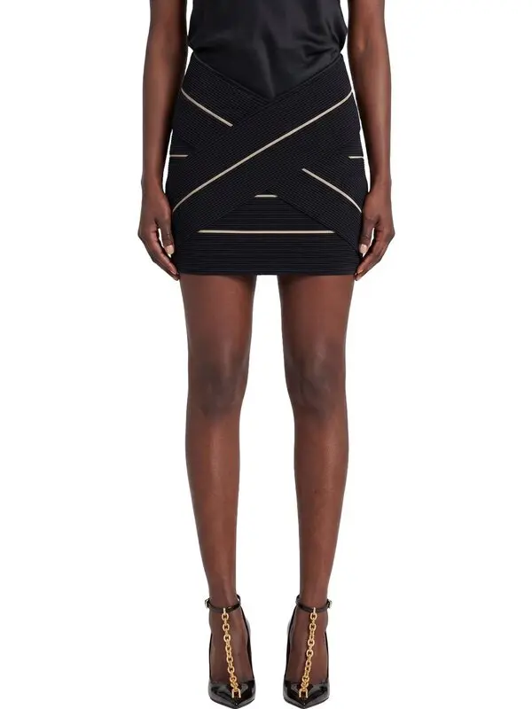 Balmain Ribbed Skirt With Criss-cross Detailing - Black