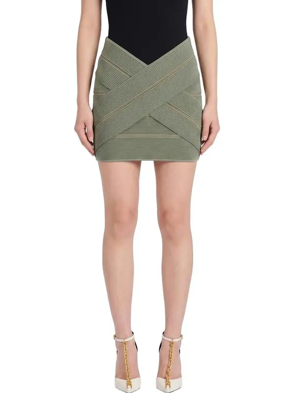 Balmain Striped Jersey Mini Skirt - Green