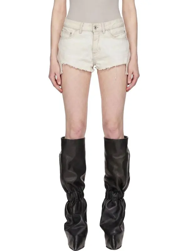 Rick Owens Distressed Denim Shorts - White