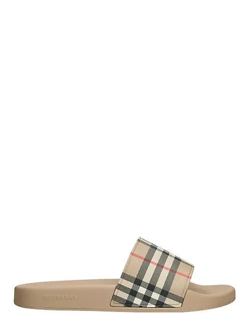 Burberry Furley Checked Rubber Slides - Beige Comb