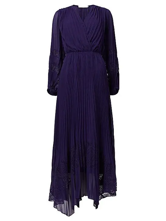 LEEM Lace-detail Pleated Maxi Dress - Purple