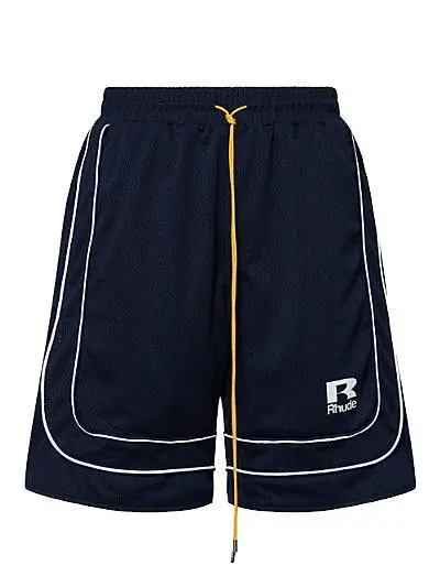 Rhude Baggy Mesh Shorts With Contrast Piping - Navy