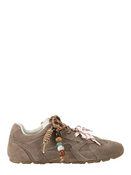 Steve Madden Aziel Charm Suede Trainers - Taupe