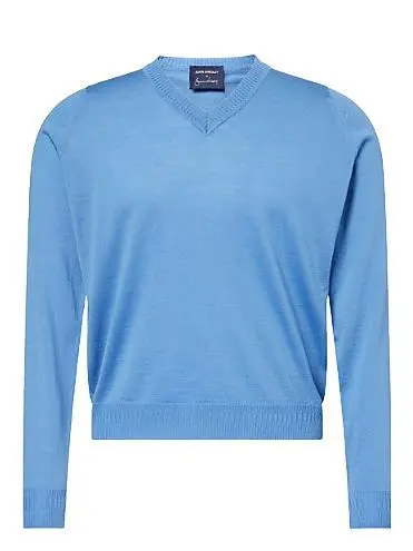 John Smedley X Bill Nighy V-neck Merino Wool Jumper - Chambray Blue/maz