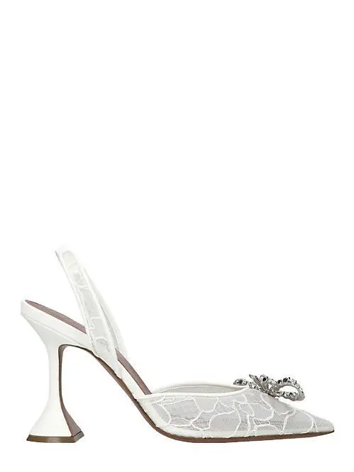 Amina Muaddi Rose 95 Lace Slingback Heels - White