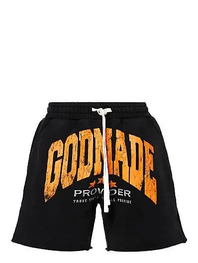 GODMADE Logo-print Cotton-jersey Shorts - Washed Black