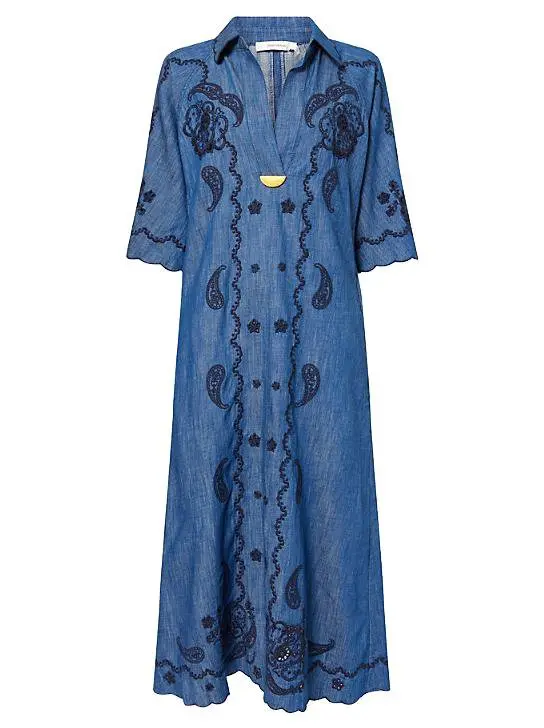 Zimmermann Embroidered Denim Midi Dress - Railway Blue
