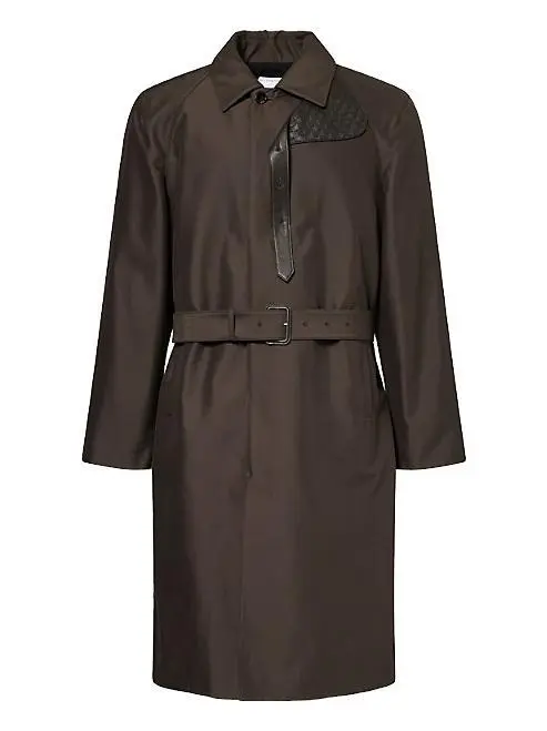 Bottega Veneta Classic-collar Silk And Nylon-blend Trench Coat - Dark Carrubo