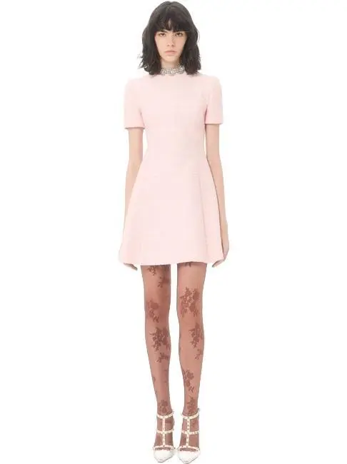 Valentino Garavani Embroidered Crinkle Cotton Tweed Short Dress - Silver