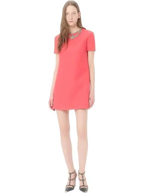 Valentino Garavani Embroidered Crepe Couture Short Dress - Coral