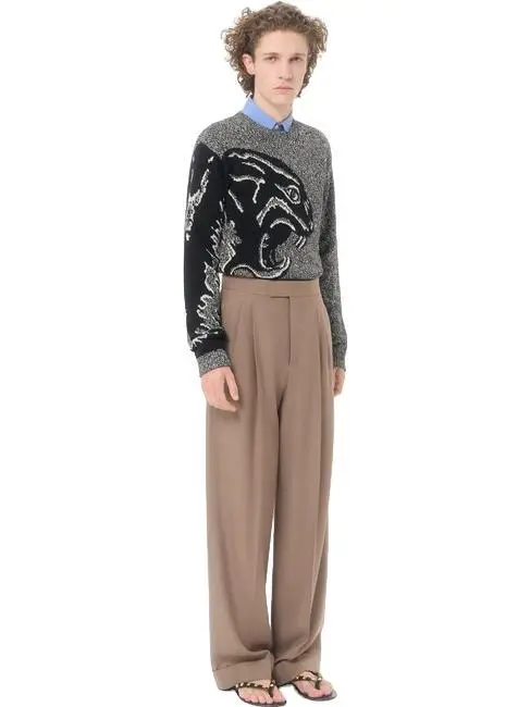 Valentino Garavani Cuffed Natté Wool Pants - Brown / Neutral
