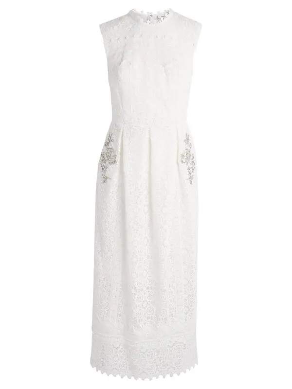 Erdem Guipure Lace Embellished Midi Dress - Ivory
