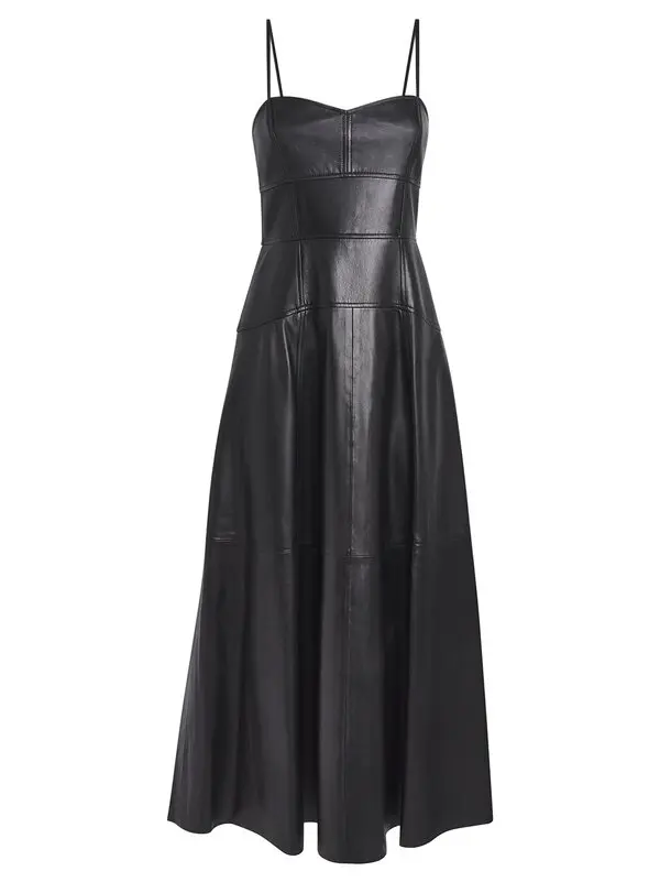 Ulla Johnson Nappa Leather Adelina Midi Dress - Black