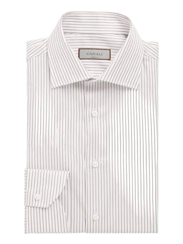 Canali Cotton Stripe Shirt - Brown