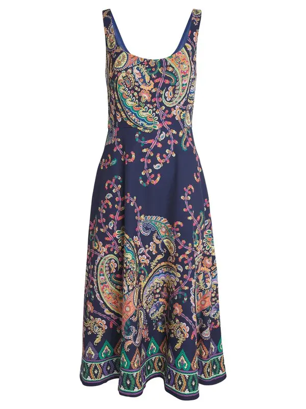 Etro Crepe Paisley Print Midi Tank Dress - Blue