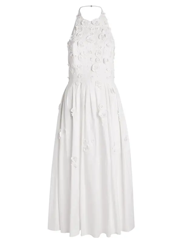 Carolina Herrera Cotton-blend Floral Halterneck Midi Dress - White
