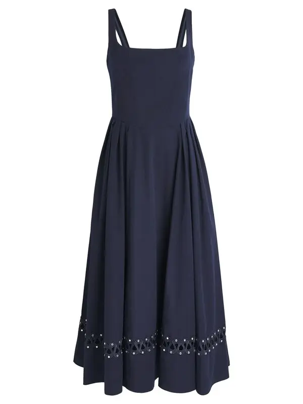 Maje Poplin Embroidered Midi Dress - Blue