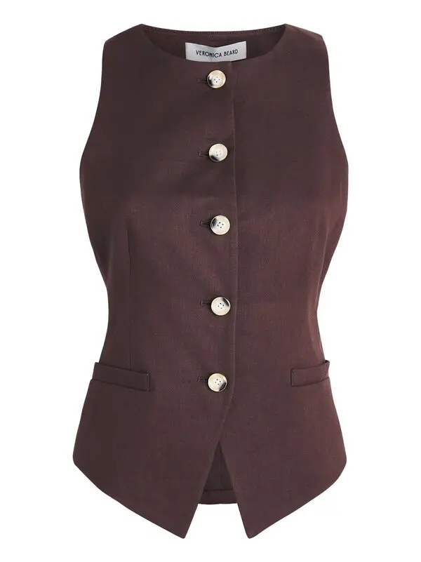 Veronica Beard Linen-blend Hartwell Waistcoat - Brown