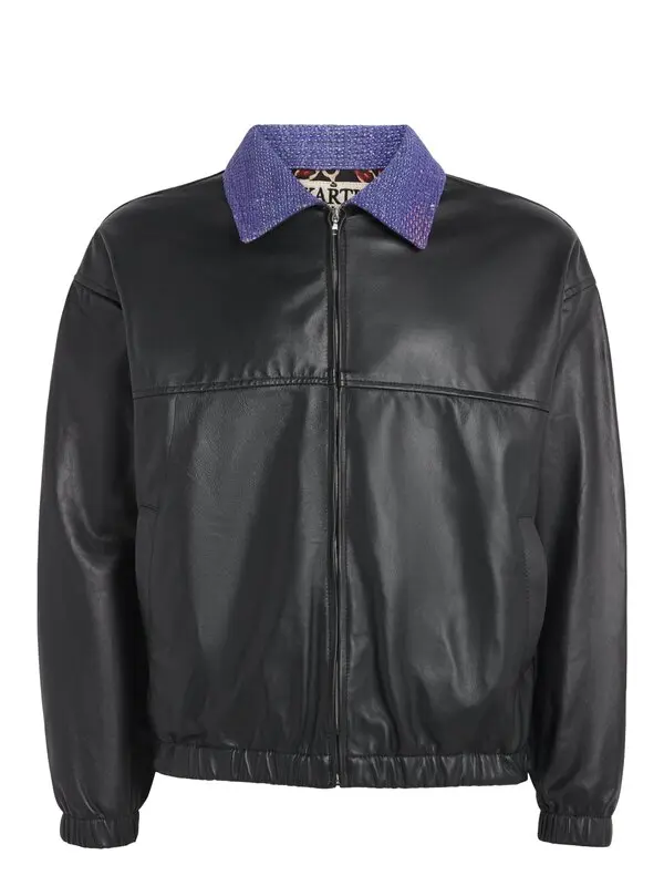 KARTIK RESEARCH Leather Kantha Bomber Jacket - Black