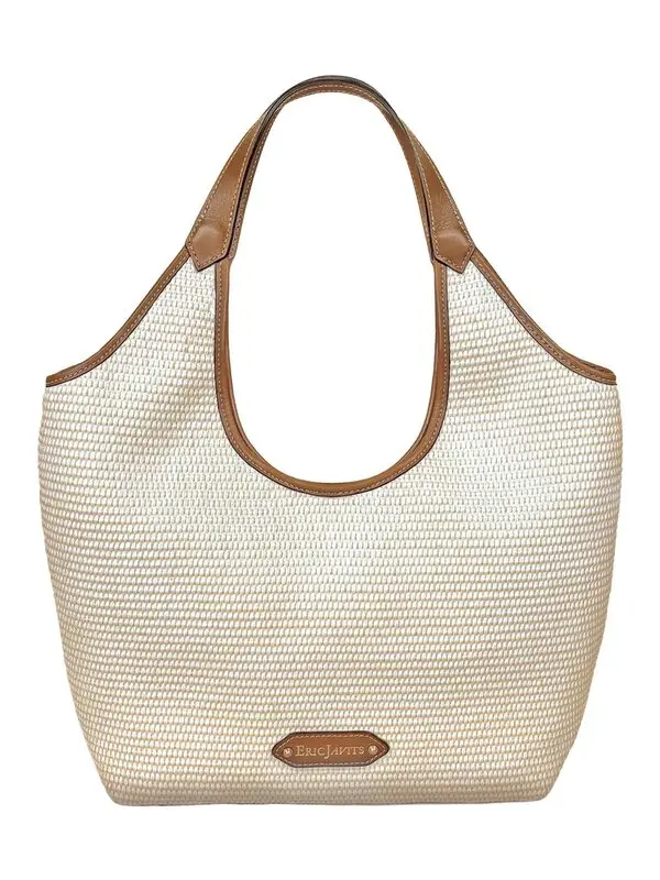 Eric Javits Myka Straw Bag With Leather Trim - Sand
