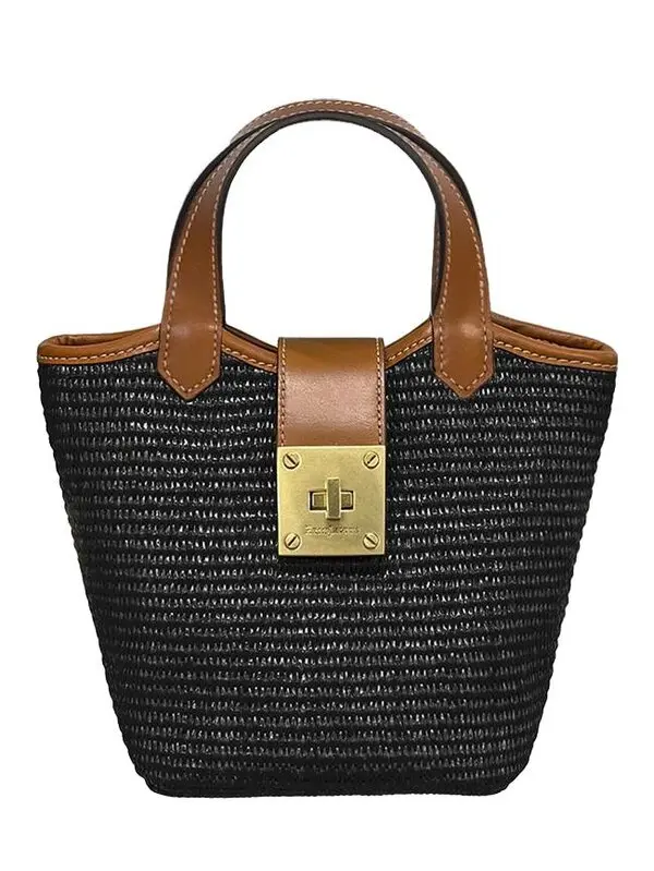 Eric Javits Mini Myka Raffia Bucket Bag - Black