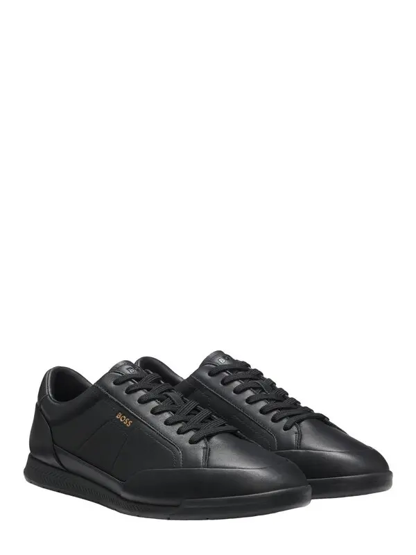 BOSS Leather Low Top Sneakers With Logo - Black