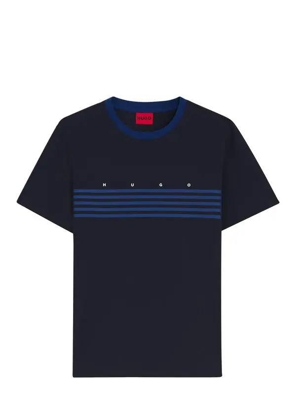 Hugo Cotton T-shirt With Printed Stripes - Dark Blue