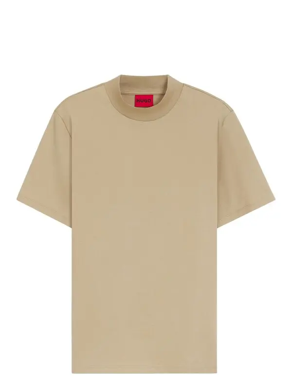 Hugo Stand-collar Slim-fit T-shirt In Stretch Cotton - Beige