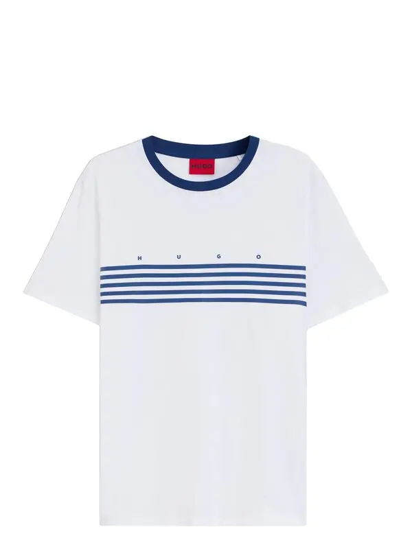 Hugo Cotton T-shirt With Printed Stripes - White