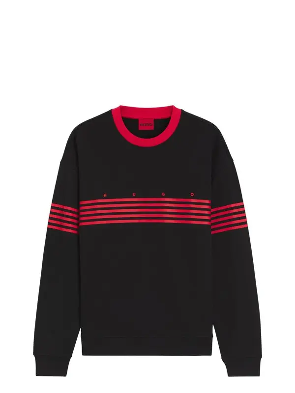 Hugo Cotton Terry Sweatshirt With Sporty Stripes - Black