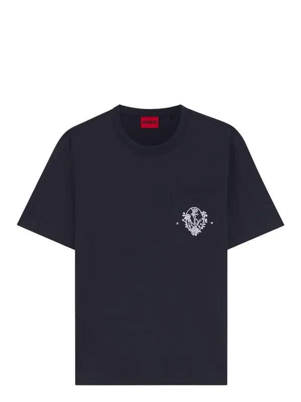 Hugo Relaxed-fit Cotton T-shirt With Anchor Pocket Print - Dark Blue