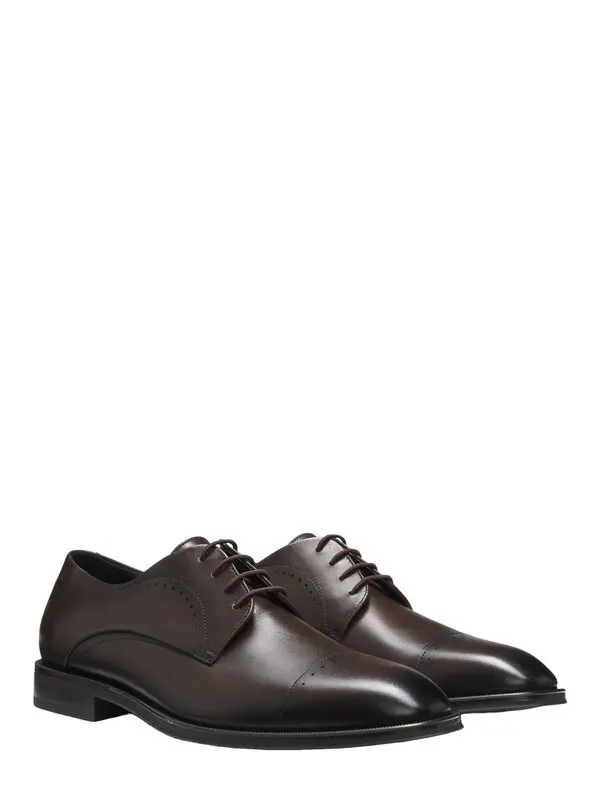 BOSS Italian-made Leather Derby Shoes - Dark Brown