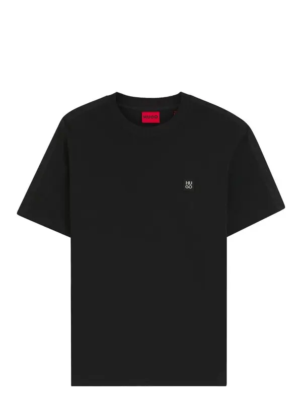 Hugo Relaxed-fit T-shirt In Interlock Cotton With Embroidered Shoulders - Black