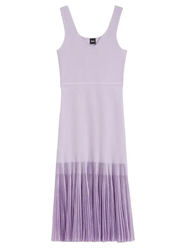 BOSS Rib-knit Dress With Pleated Detail - Light Purple