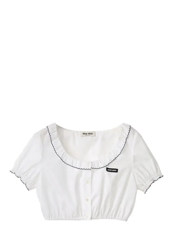 Miu Miu Embroidered Poplin Crop Top - White/blue