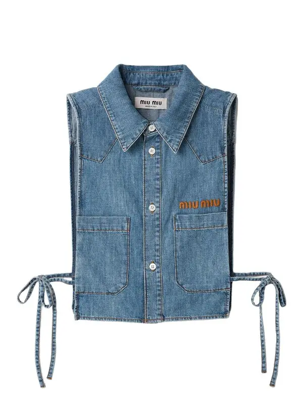 Miu Miu Cropped Chambray Tie Shirt - Sapphire Blue
