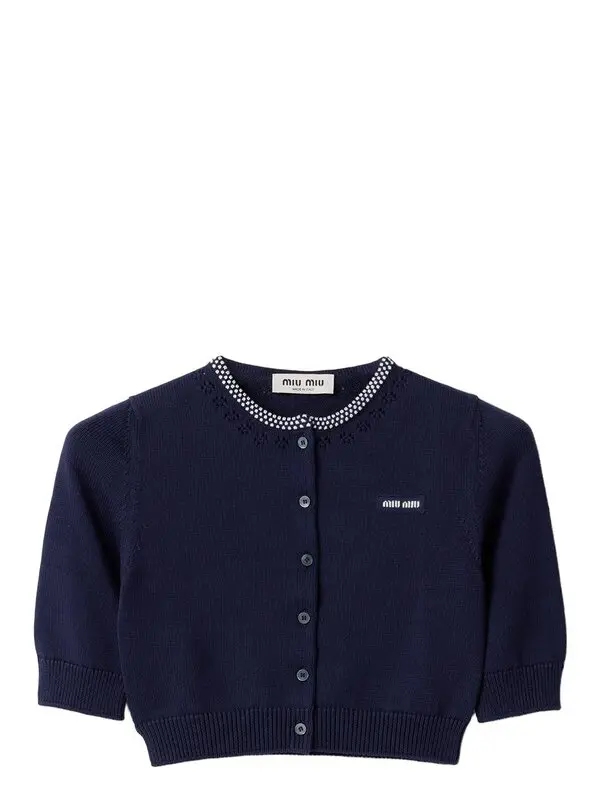 Miu Miu Cotton Cropped Cardigan - Blue/white