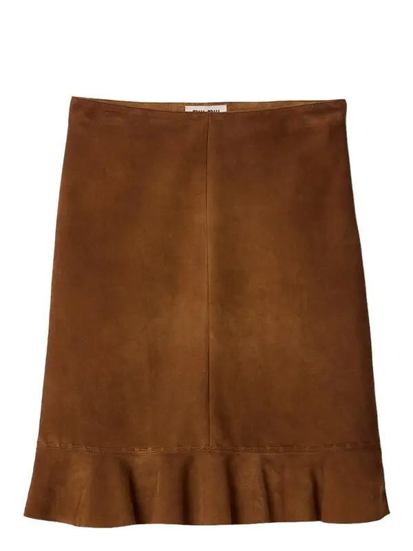 Miu Miu Waxed Suede Skirt - Cognac