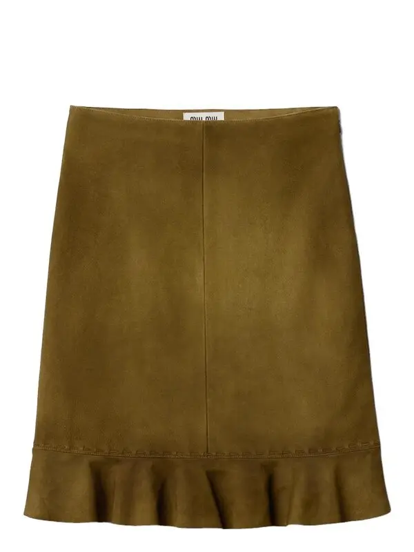Miu Miu Waxed Suede Skirt - Green