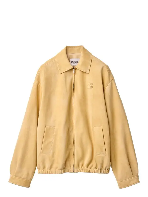 Miu Miu Waxed Suede Blouson Jacket - Soy Green