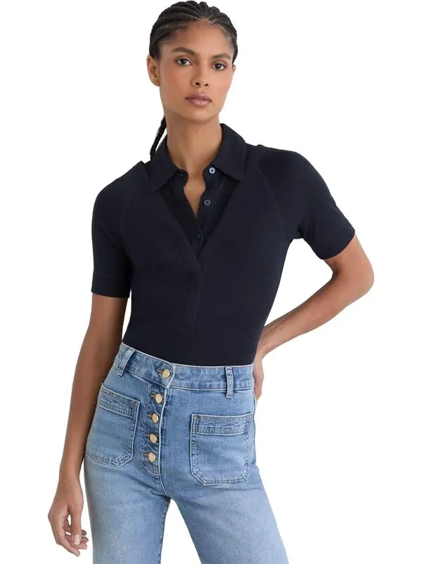 REISS Shona Collar-insert Jersey-knit Top With Wool - Navy