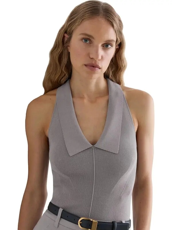 REISS Vera Collared Rib-knit Vest - Grey