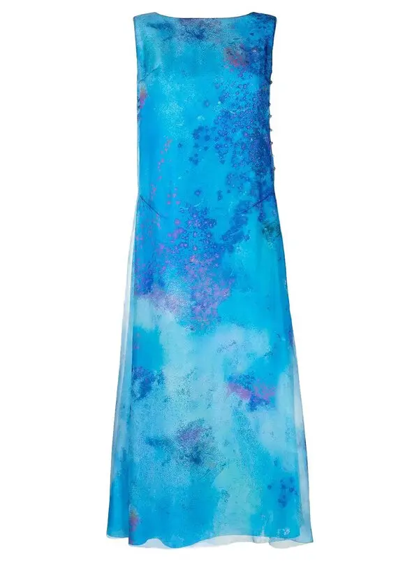 Shiatzy Chen Printed Silk A-line Dress - Blue