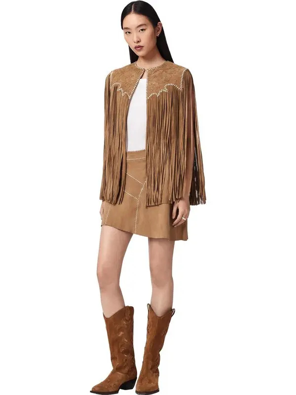 ALLSAINTS Carter Suede Tassel Gilet - Brown