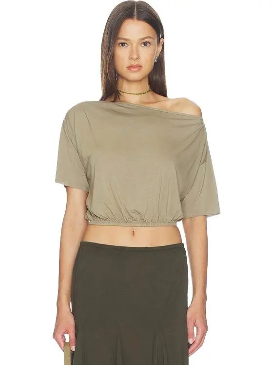 With Jéan Mimi Top Slinky Jersey Cropped Top With Elasticated Hem - Olive