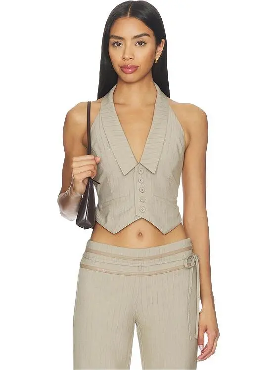 TIGER MIST Halterneck Vest With Front Button Detail - Beige