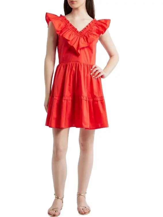 LAYERED WITH LOVE Lil Alessandra Ruffle Tiered Cotton Mini Dress - Hot Coral